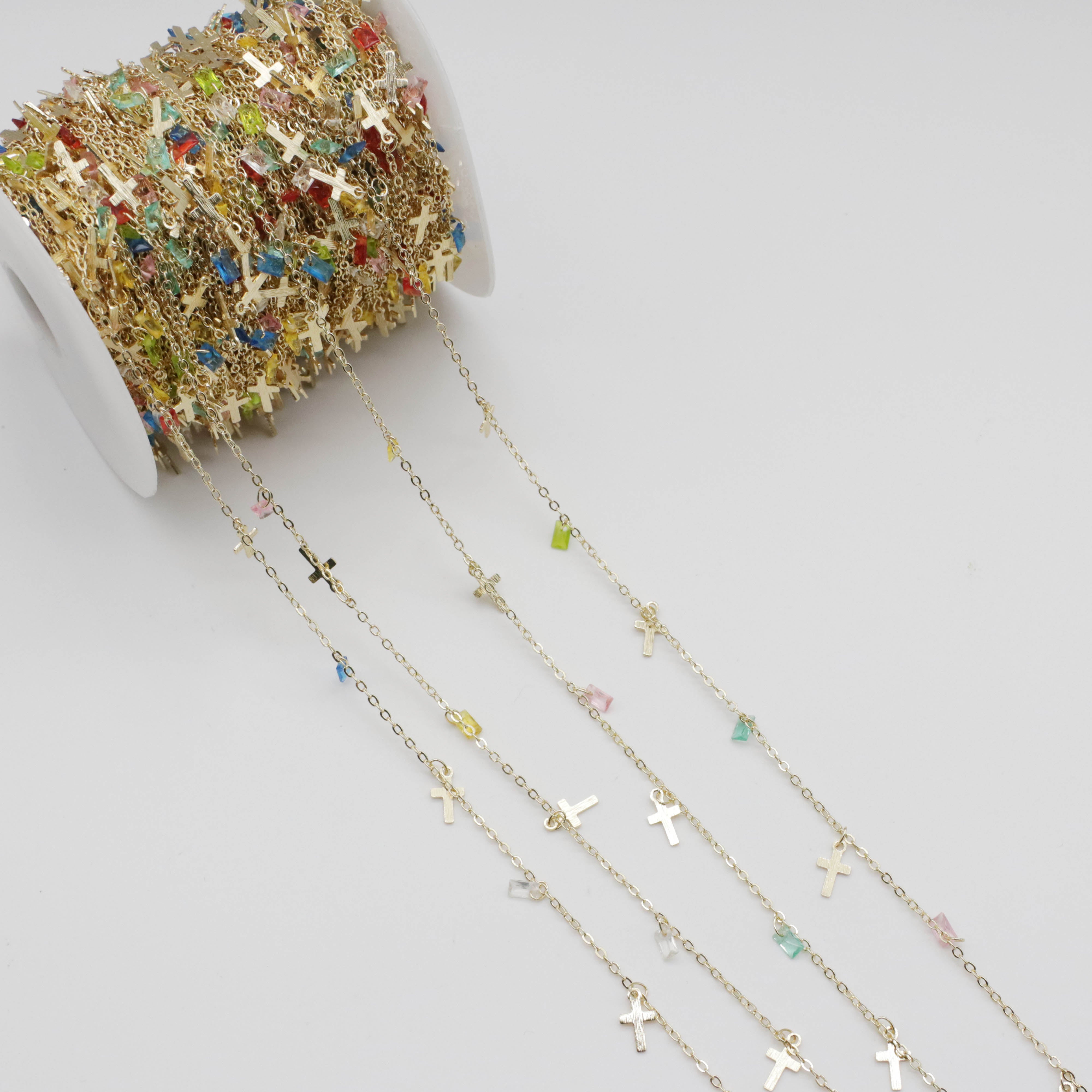 1.6x2.2MM Classic Oval Brass Chain Dropped Cross And Colourful Strass ...